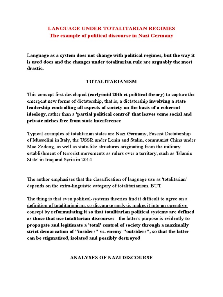 Language Under Totalitarian Regimes - Seminar | PDF | Totalitarianism ...