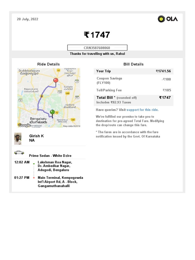 Ola Airport Trip Invoice Summary | PDF | Invoice | Transport