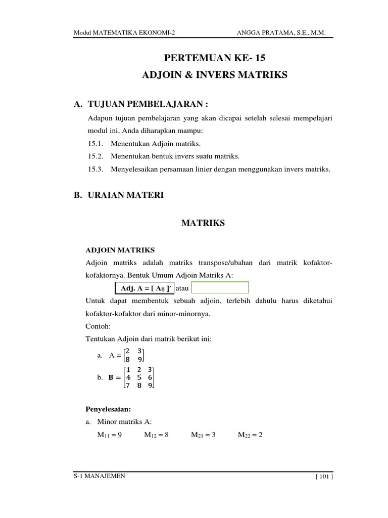 Adjoin dan Invers Matriks 2x2 | PDF | Metode & Bahan Ajar