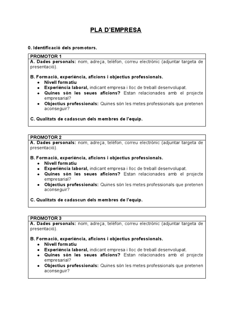Pla d'empresa esquema | PDF