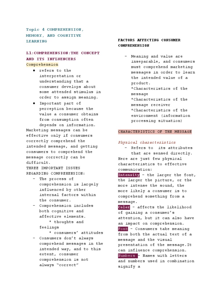 Comprehension, Memory, and Cognitive Learning | PDF | Id | Memory