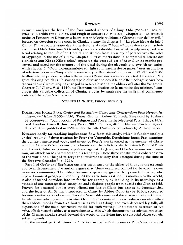 Order and Exclusion Cluny and Christendom Face Heresy, Judaism, and ...
