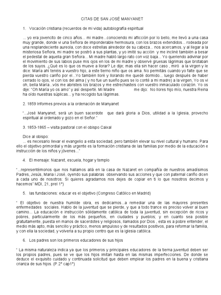 Citas de San Jose Manyanet | PDF | María, madre de Jesús | Iglesia Católica