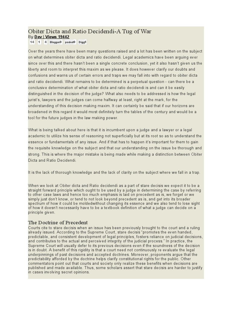 Obiter Dicta and Ratio Decidendi | PDF | Precedent | Obiter Dictum