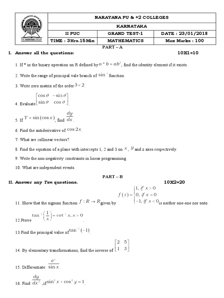 Mathematics Grand Test-1 23.01.2018 | PDF | Function (Mathematics ...
