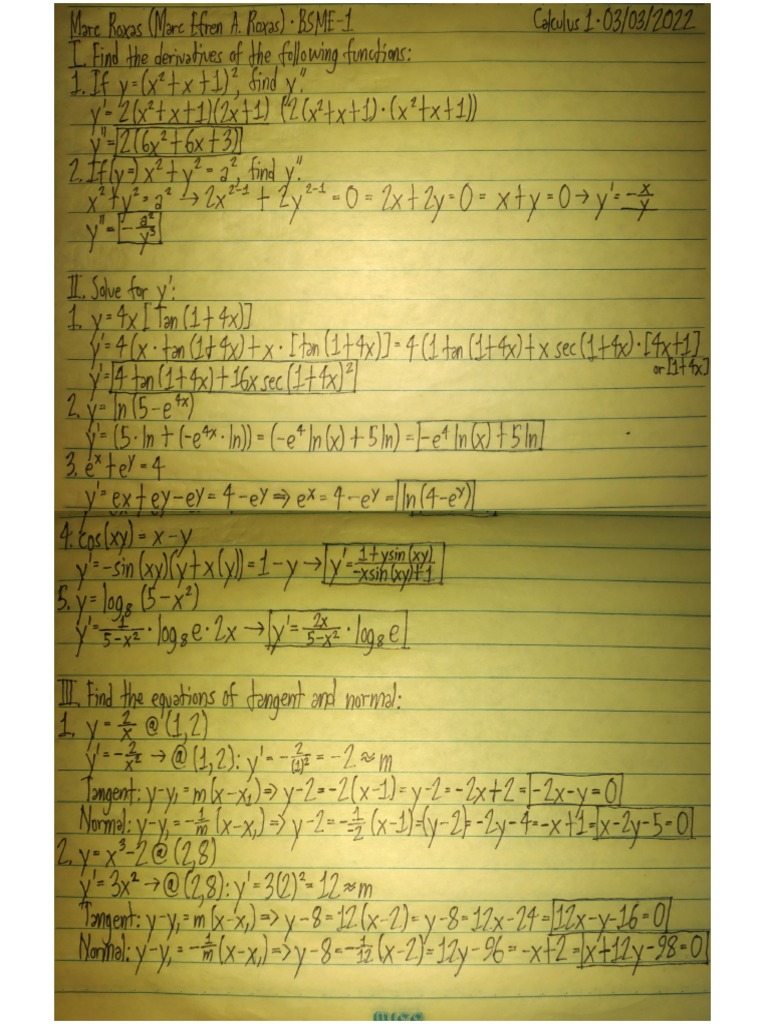 Marc Efren A. Roxas (BSME-1) - CALCULUS 1 FINAL EXAMINATION | PDF Marc Efren A. Roxas (BSME-1) - CALCULUS 1 FINAL EXAMINATION | PDF