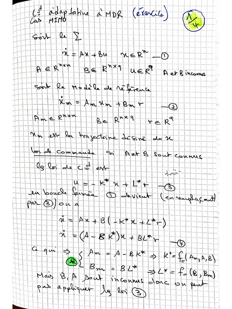 Un Exercice Corrigé Sur La Commande Adaptative | PDF