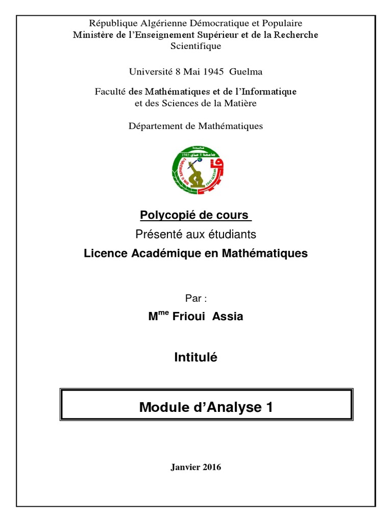 Cours Analyse 1 | PDF | Limite (mathématiques) | Extremum