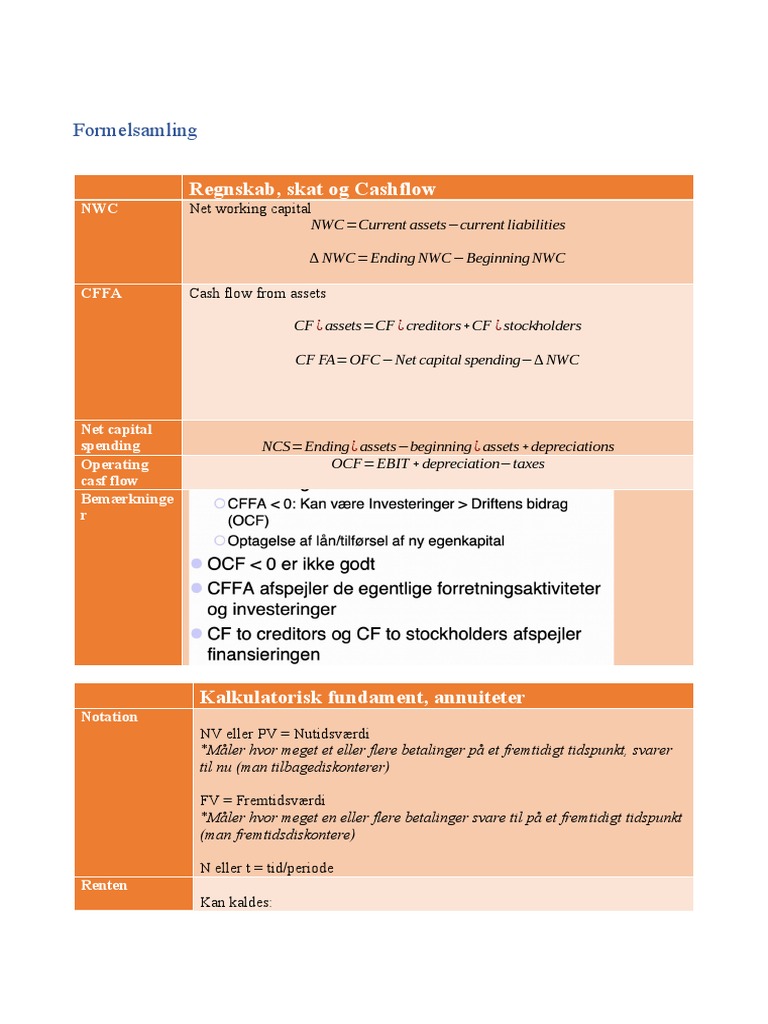 Formelsamling Finansiering | PDF