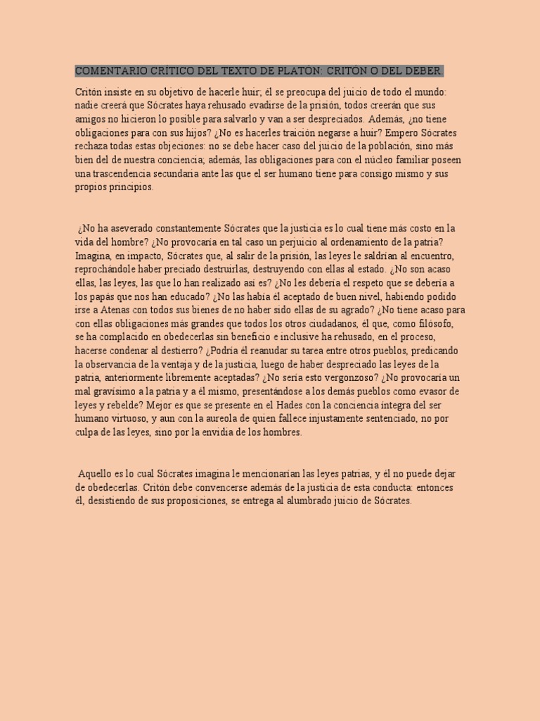 Comentario Crítico Del Texto de Platón | PDF