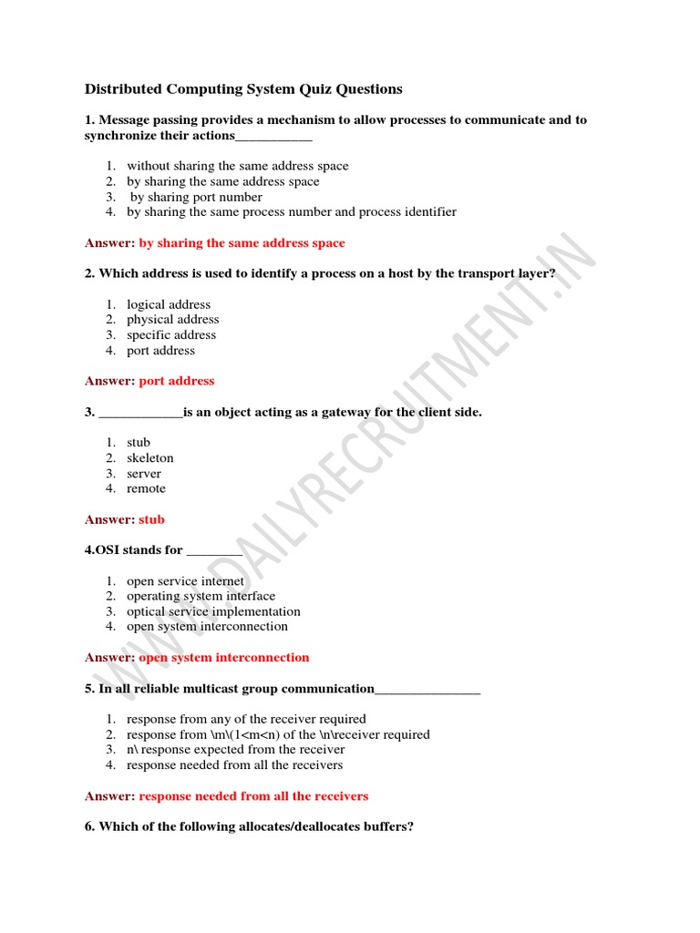 Distributed Computing System Quiz Questions Explained | PDF | Osi Model ... Distributed Computing System Quiz Questions Explained | PDF | Osi Model ...