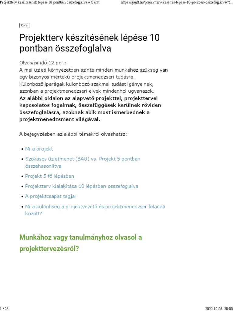 Projektterv Készítésének Lépése 10 Pontban Összefoglalva Gantt | PDF
