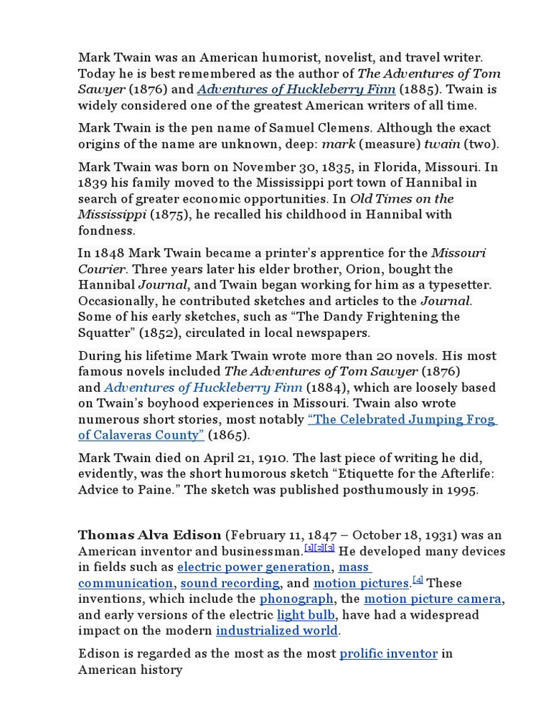 Famous | PDF | Thomas Edison | Mark Twain