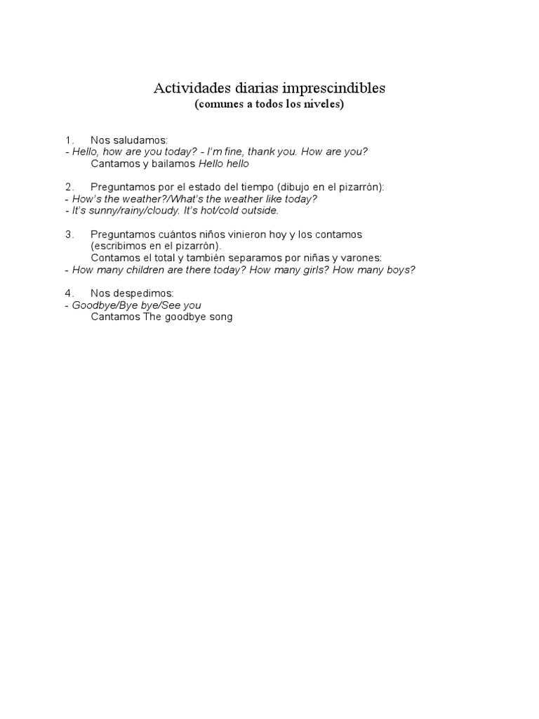 Actividades Diarias | PDF | Artes del Lenguaje y Comunicación