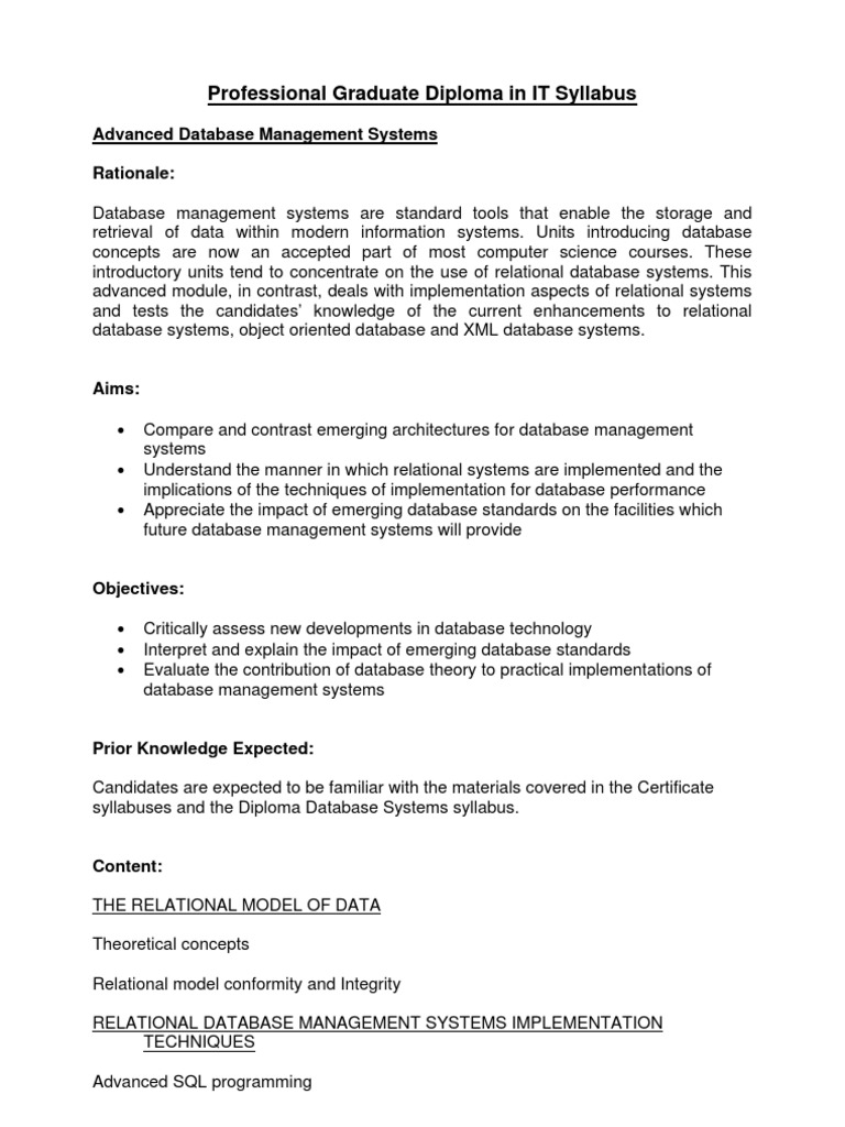 1 Advanced Database Management Systems | PDF