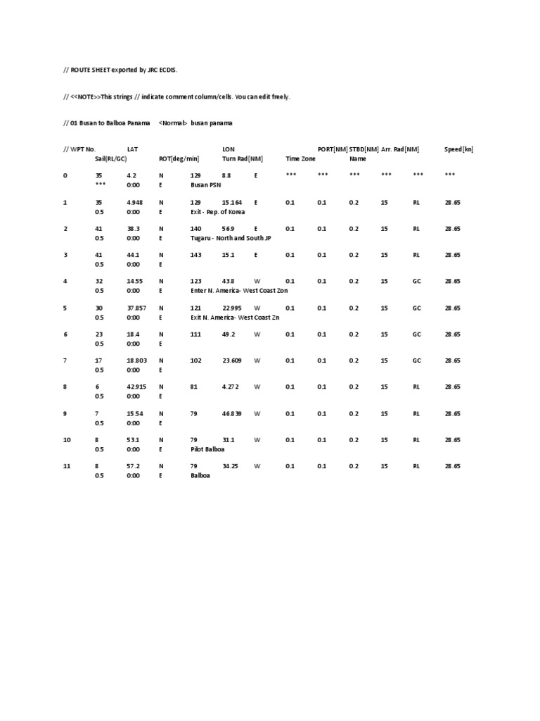 ROUTE SHEET Exported by JRC ECDIS | PDF