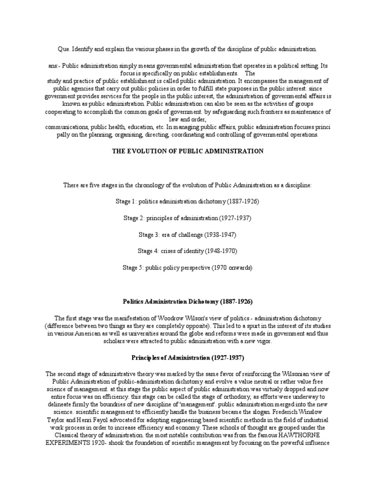 Phases in Public Administration Evolution | PDF | Public Administration ...