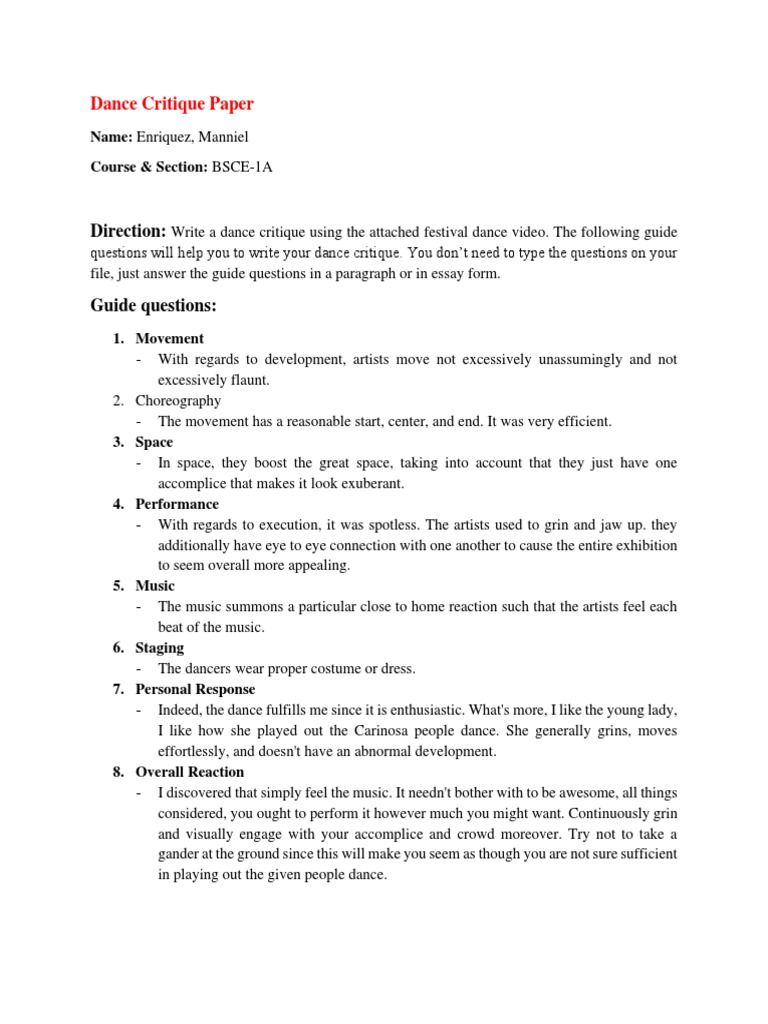 Manniel Enriquez - Dance Critique Paper | PDF