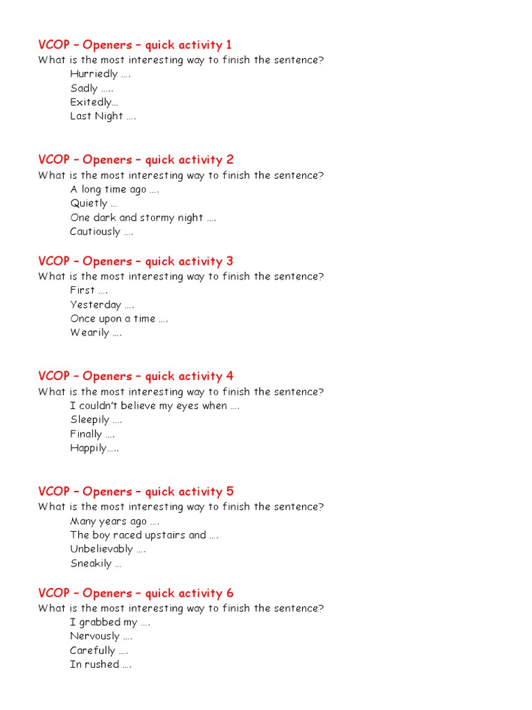 Openers - Quick Fire Activities | PDF