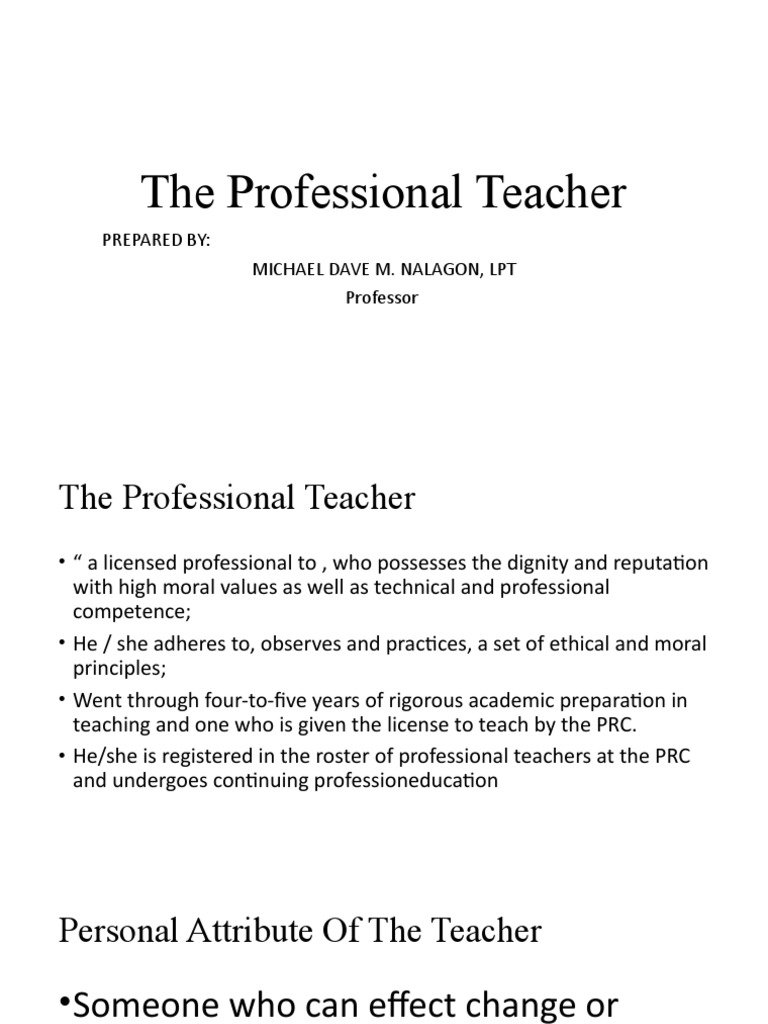 The Professional Teacher | PDF | Teachers | Learning