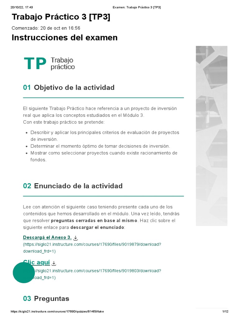 Examen - Trabajo Práctico 3 (TP3 85%) | PDF
