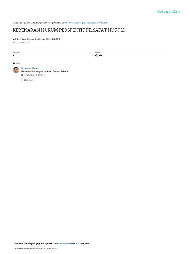 Kebenaran Hukum Perspektif Filsafat Hukum | PDF