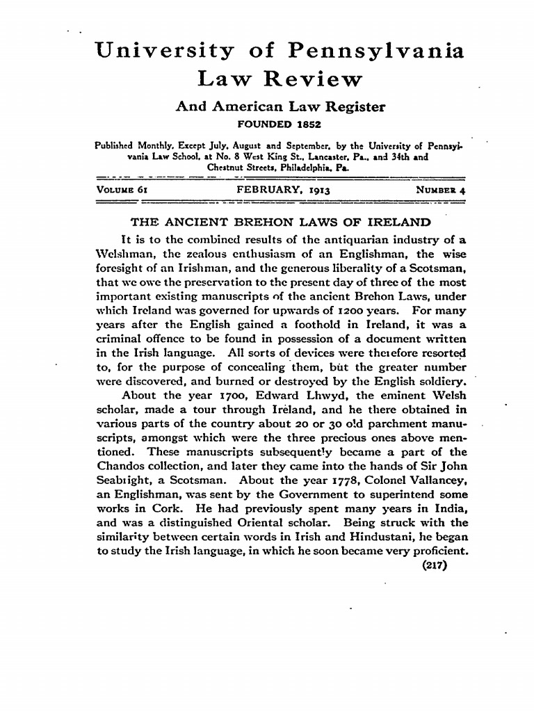 The Ancient Brehon Laws of Ireland | PDF | Damages | Ireland