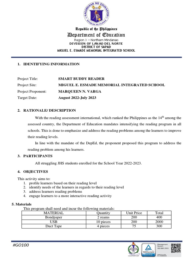 Smart Buddy Reader Program (English) Sy. 2022-2023 | PDF | Learning ...