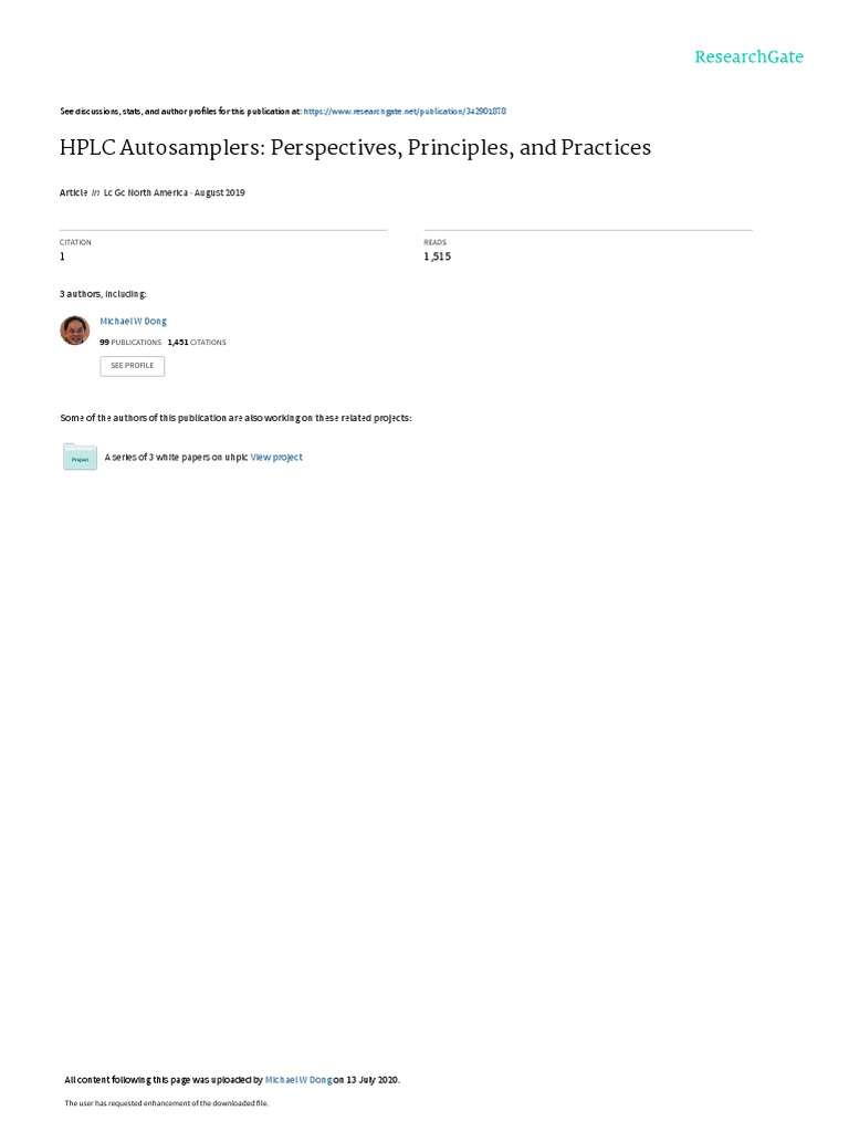 HPLC Autosamplers - Perspectives, Principles, and Practices | PDF ...