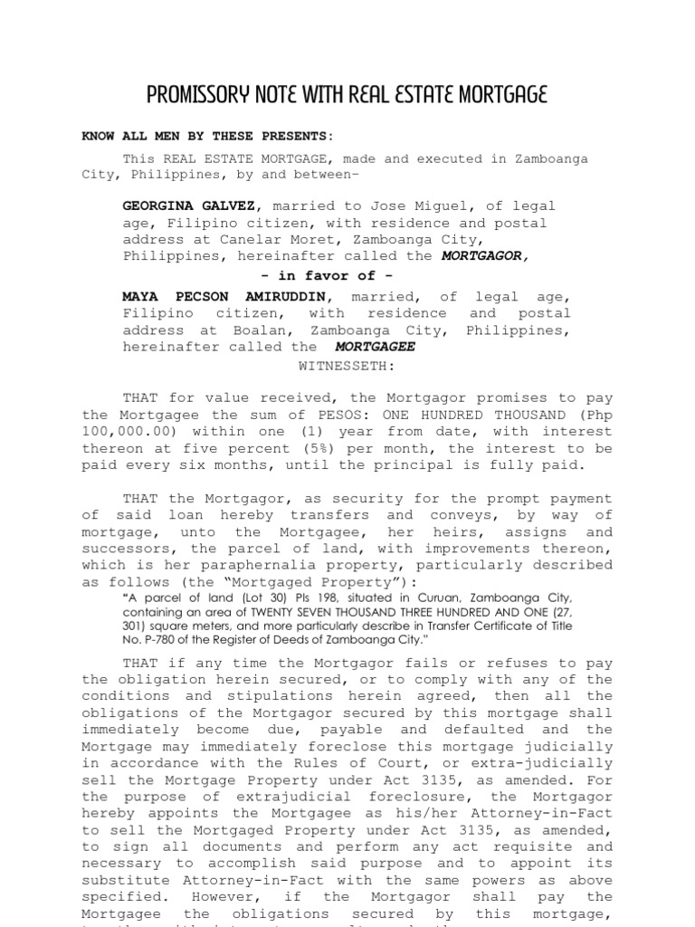 Promissory Note With Real Estate Mortgage (Georgina Galvez) | PDF ...
