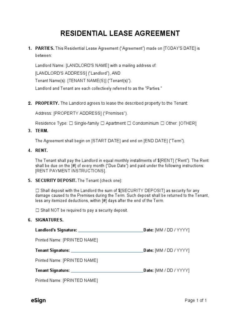 Simple 1 Page Residential Lease Agreement | PDF