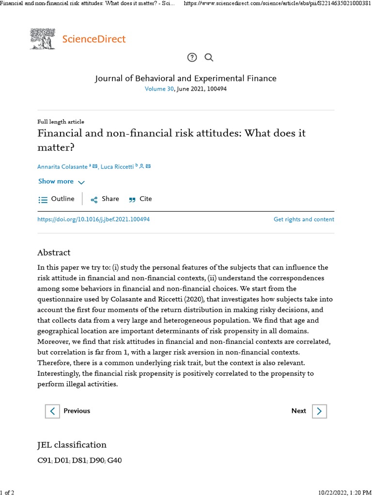 Financial and Non-Financial Risk Attitudes What Does It Matter ...