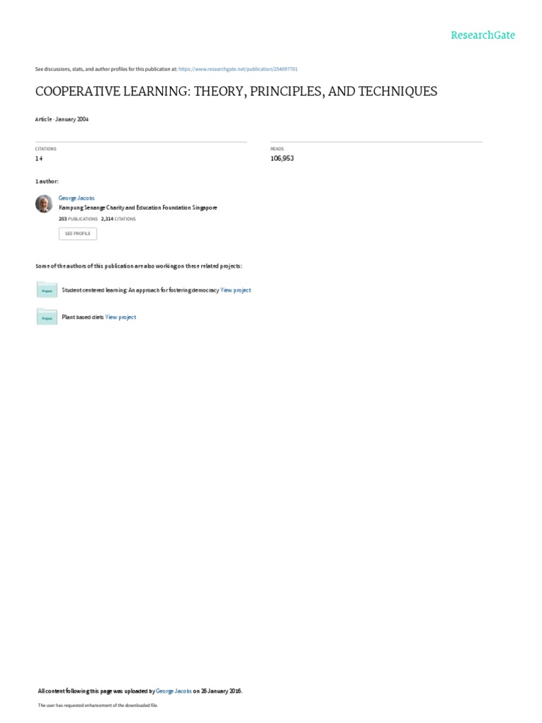 Cooperative Learning Theory Principles and Techniq | PDF | Second Language Acquisition | Second ...