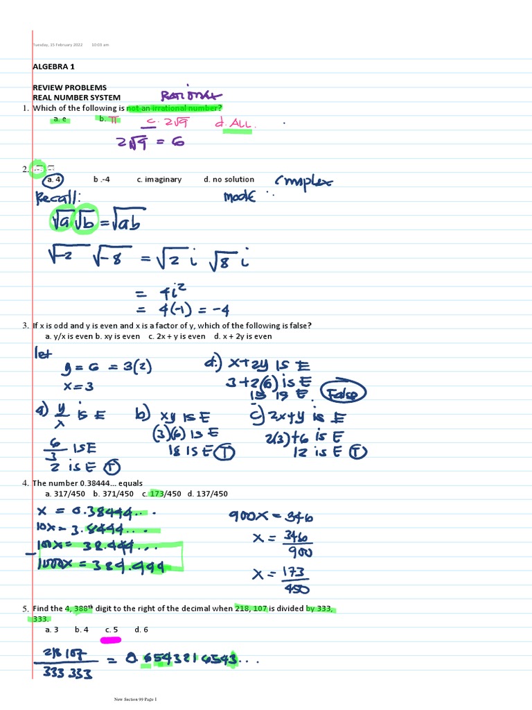 Algebra 1 | PDF | Logarithm | Numbers