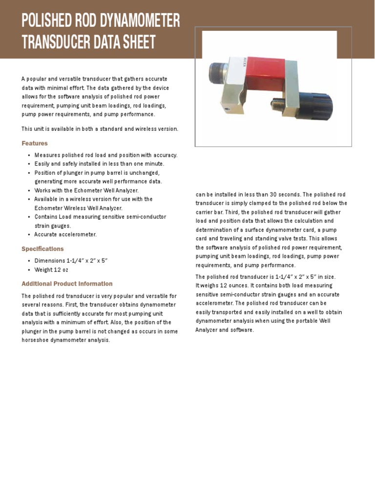 Brochure POLISHED ROD DYNAMOMETER TRANSDUCER | PDF | Pump | Applied And Interdisciplinary Physics