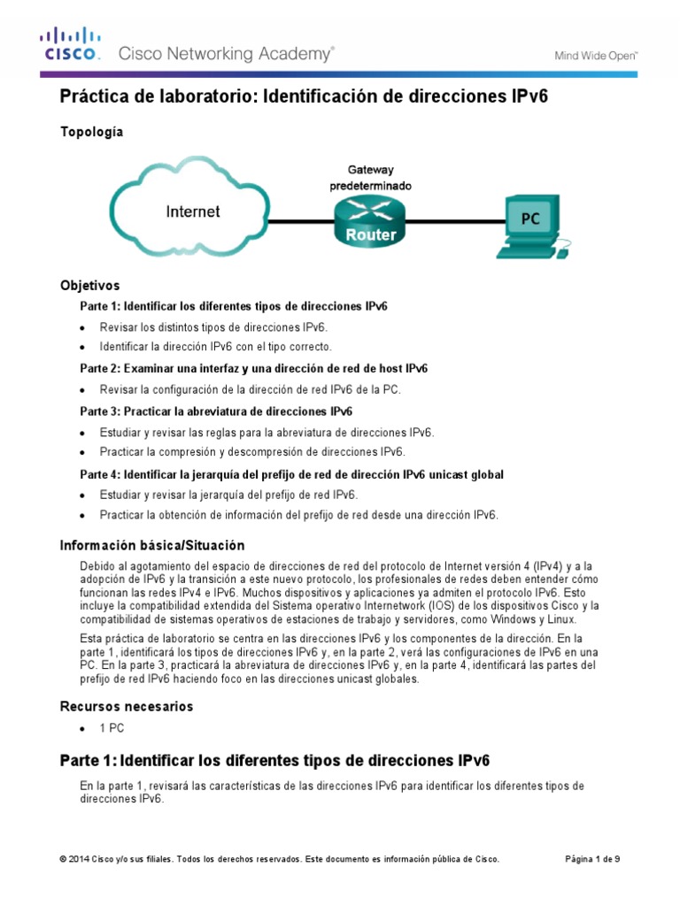8 2 5 4 Lab Identifying Ipv6 Addresses Pdf Yo Pv6 Dirección Ip