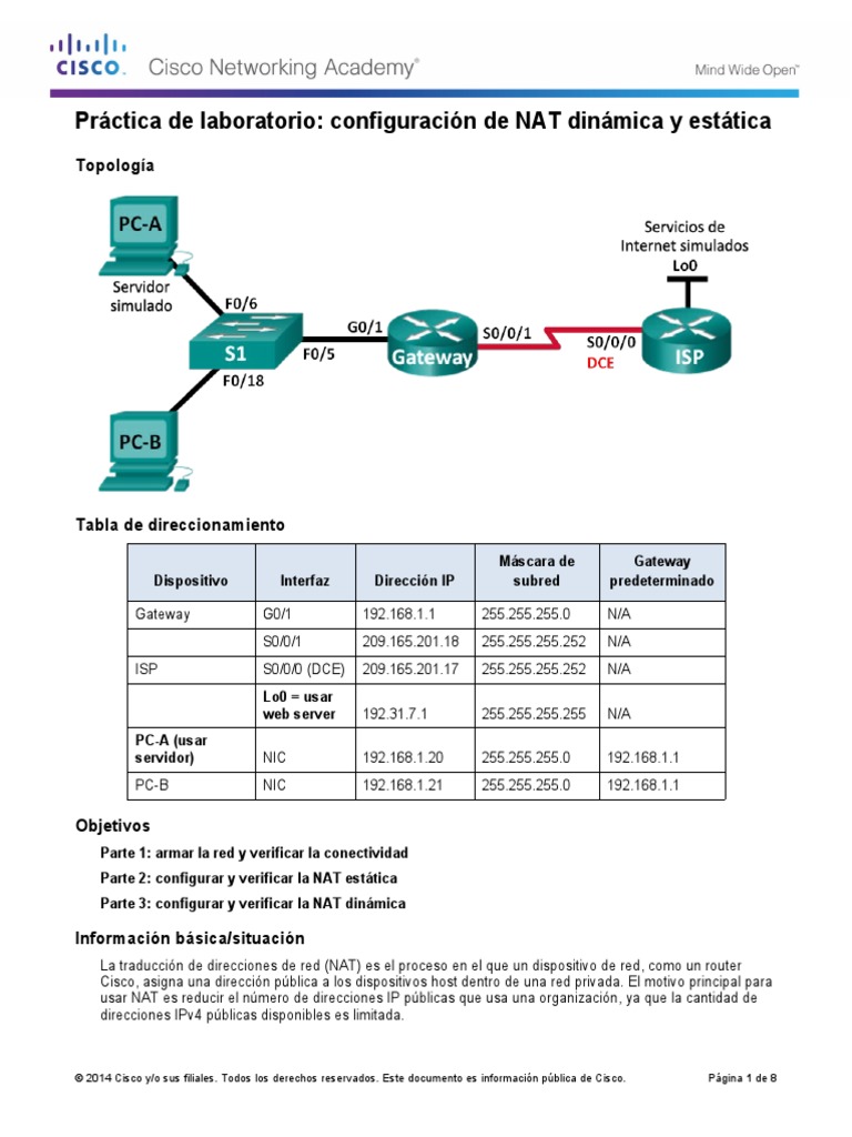 9.2.2.6 Lab - Configuring Dynamic and Static NAT | PDF | Dirección IP | Enrutador (Computación)