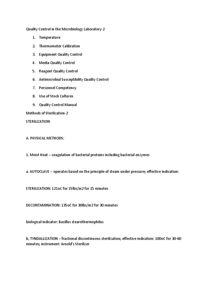 Quality Control in Microbiology Labs | PDF | Sterilization ...