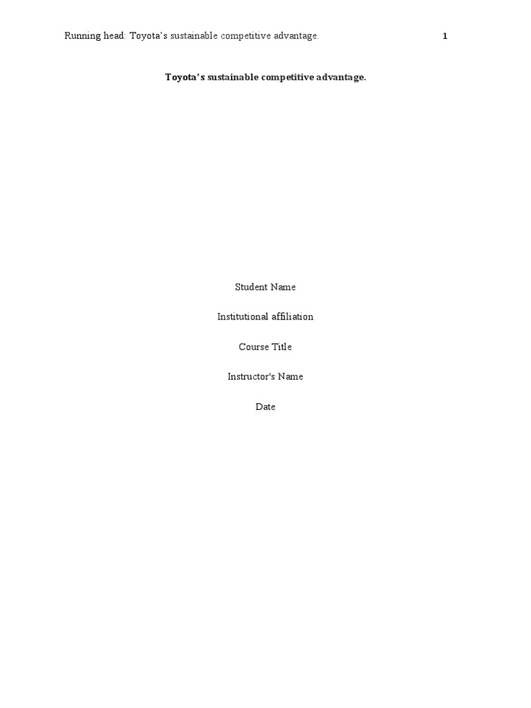 Toyota s Sustainable Competitive Advantage SWOT Analysis PDF Toyota