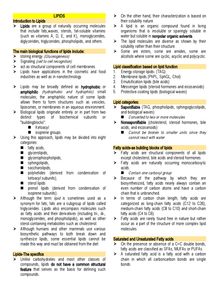 Lipids Pdf Lipid Fatty Acid