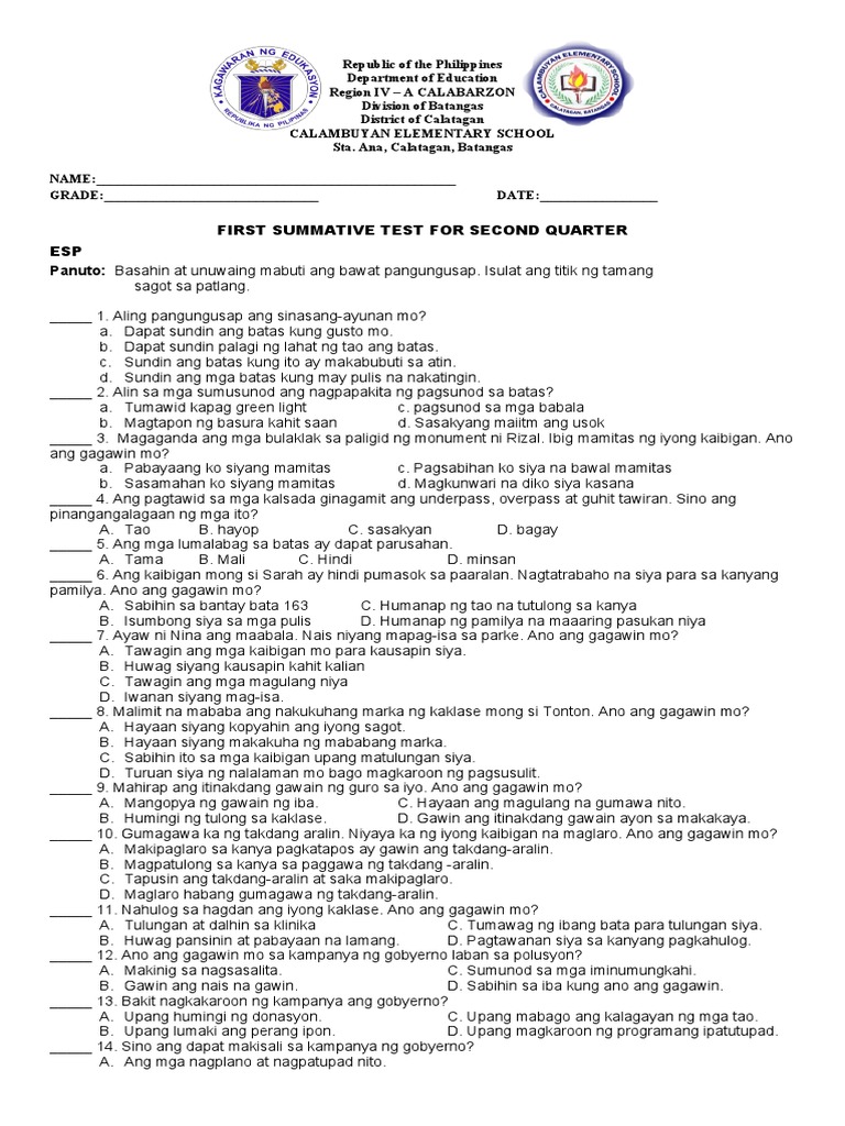 1st Summative Test _ 2nd Quarter | PDF