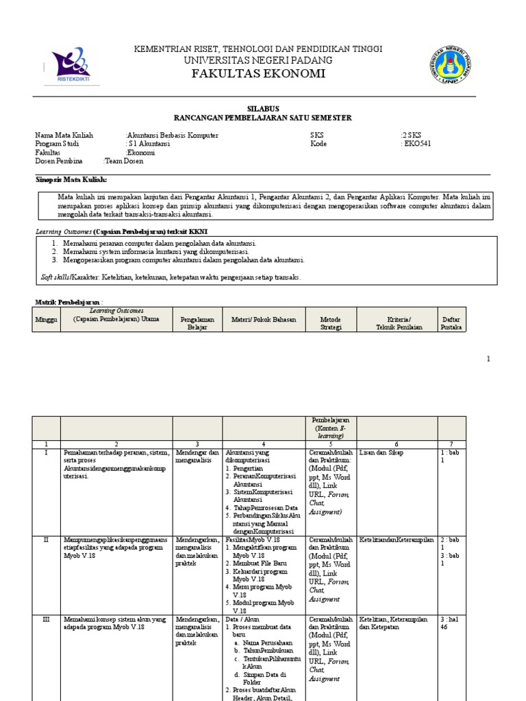 Silabus Aplikasi Komputer Utk Akuntansi | PDF