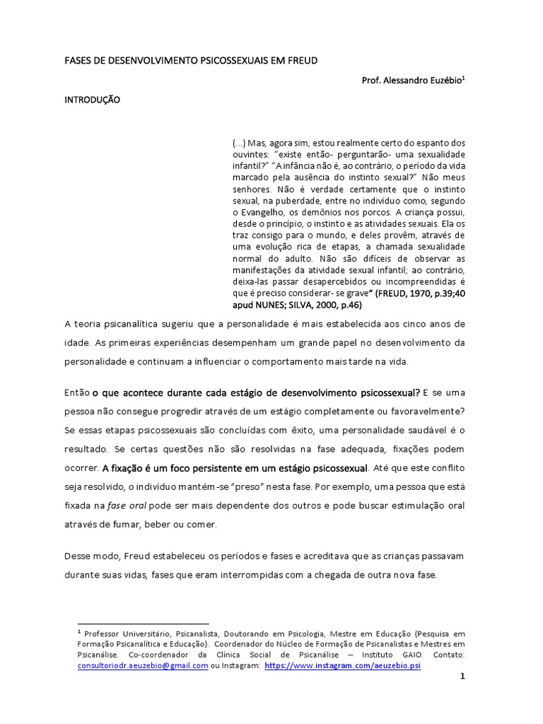 Fases de Desenvolvimeno Psicossexuais em Freud | PDF | Sigmund Freud ...