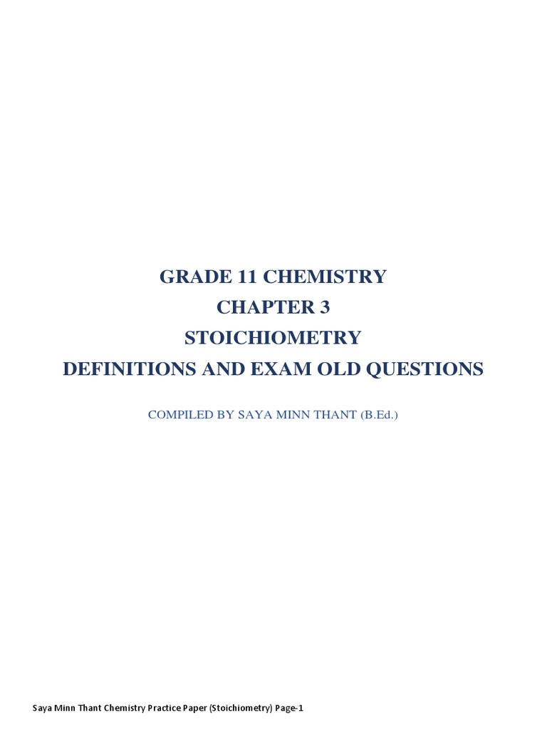 GD 11 CH 3 Stoichiometry Practice Paper | PDF | Titration | Chemistry