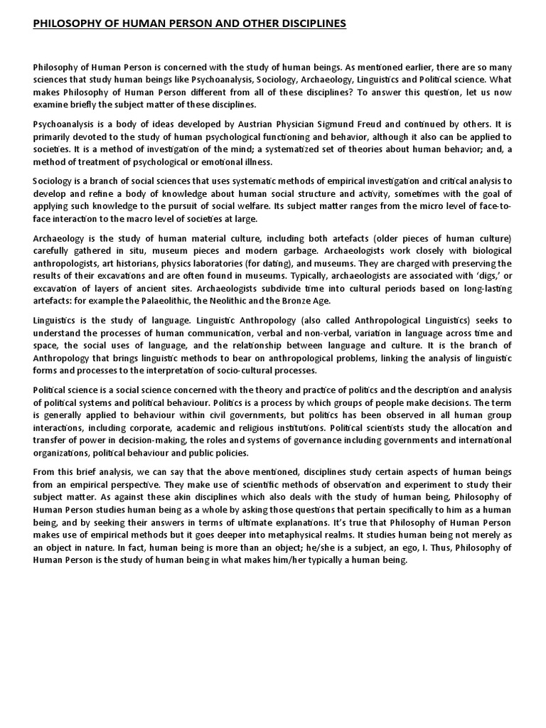 Philosophy of Human Being Explained | PDF | Anthropology | Science