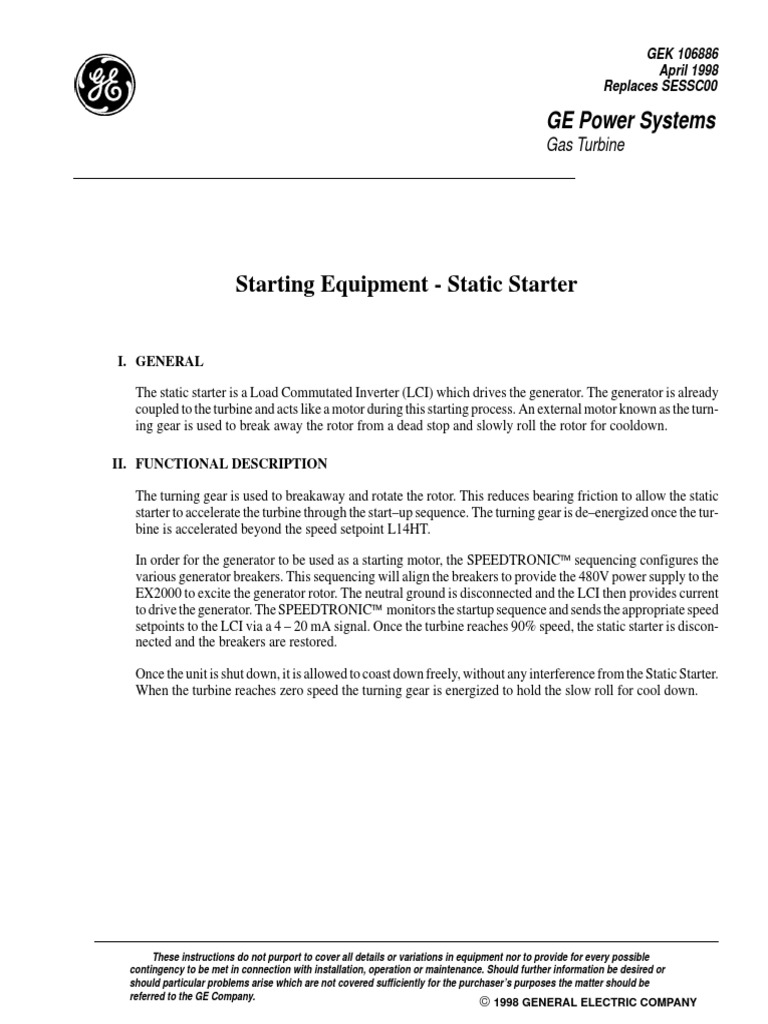 Starting Equipment - Static Starter: GE Power Systems | PDF | Electric ...
