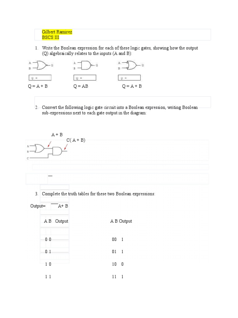 Logic Gates Practice Activity | PDF