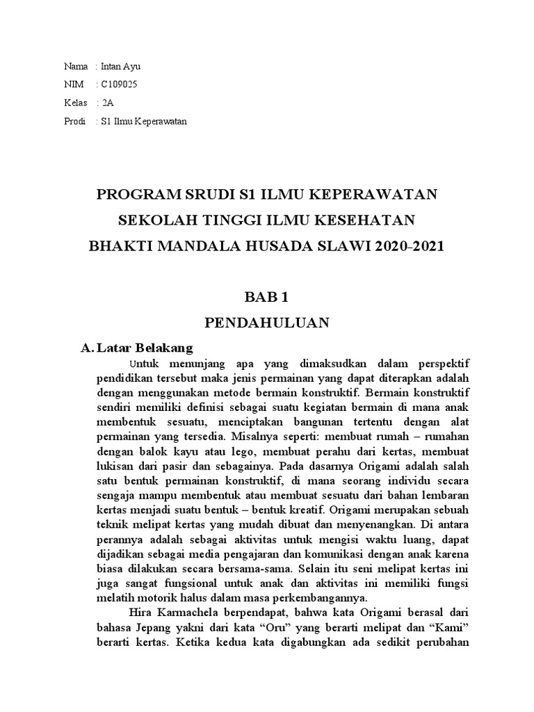 Sap Terapi Bermain Origami Selesai | PDF