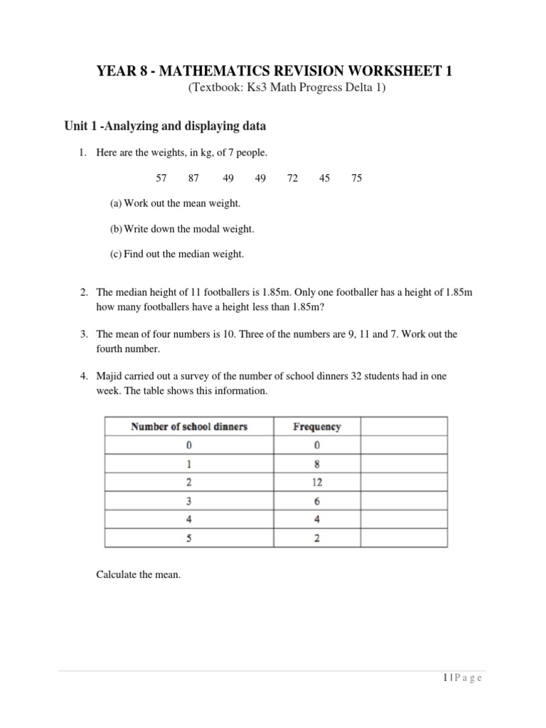Yr 8 Mathematics Final Revision - Worksheet | PDF | Ratio | Mathematics