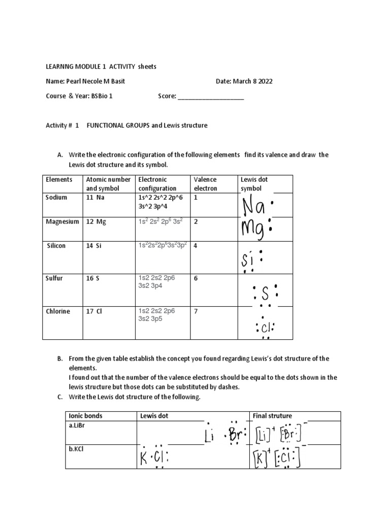 Activity 1 Functional Groups and Lewis Structure | PDF | Chemical Bond | Valence (Chemistry)
